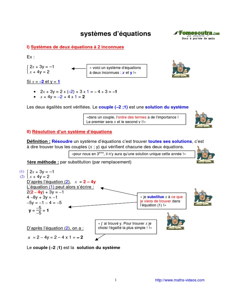 Résolution de systèmes d'équations 2x2 | PDF | Équations | Mathématiques