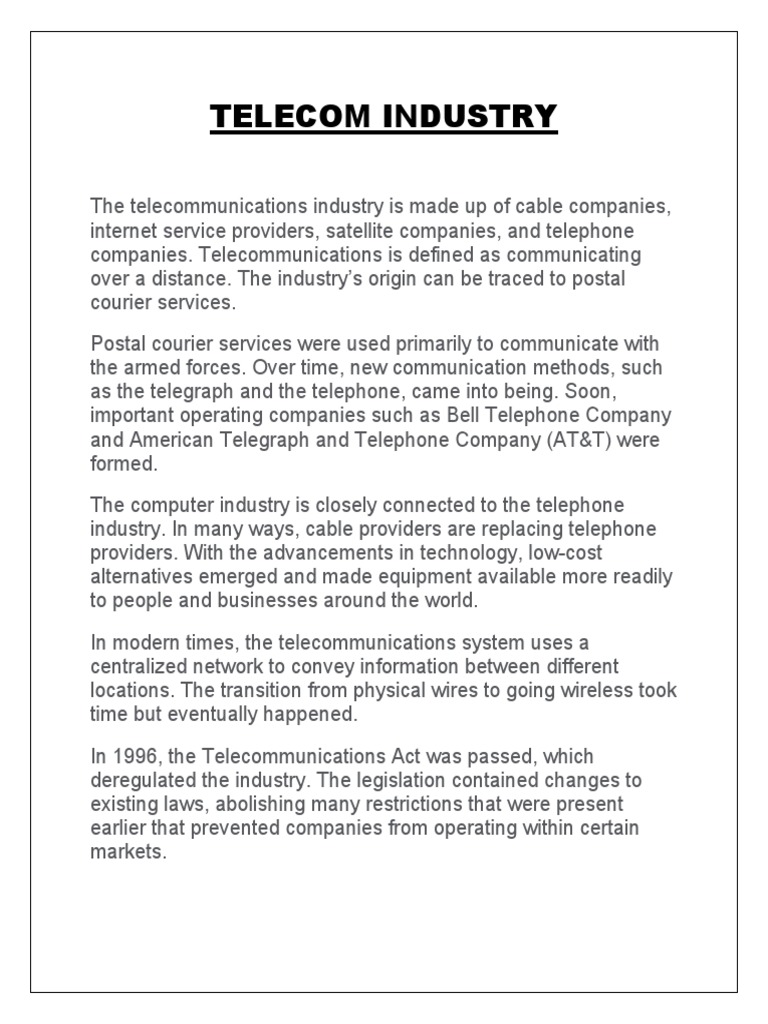 TELECOM INDUSTRY | PDF | Telecommunications | Internet Access