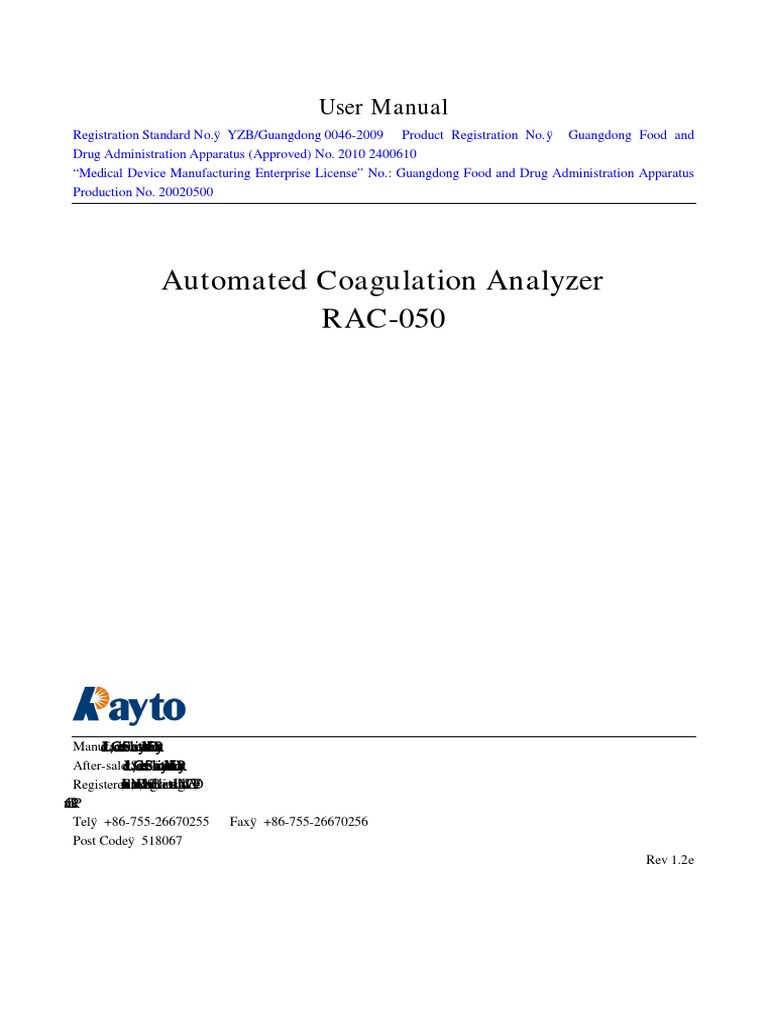 Automated Coagulation Analyzer RAC-050: User Manual | PDF | Power Supply | Coagulation