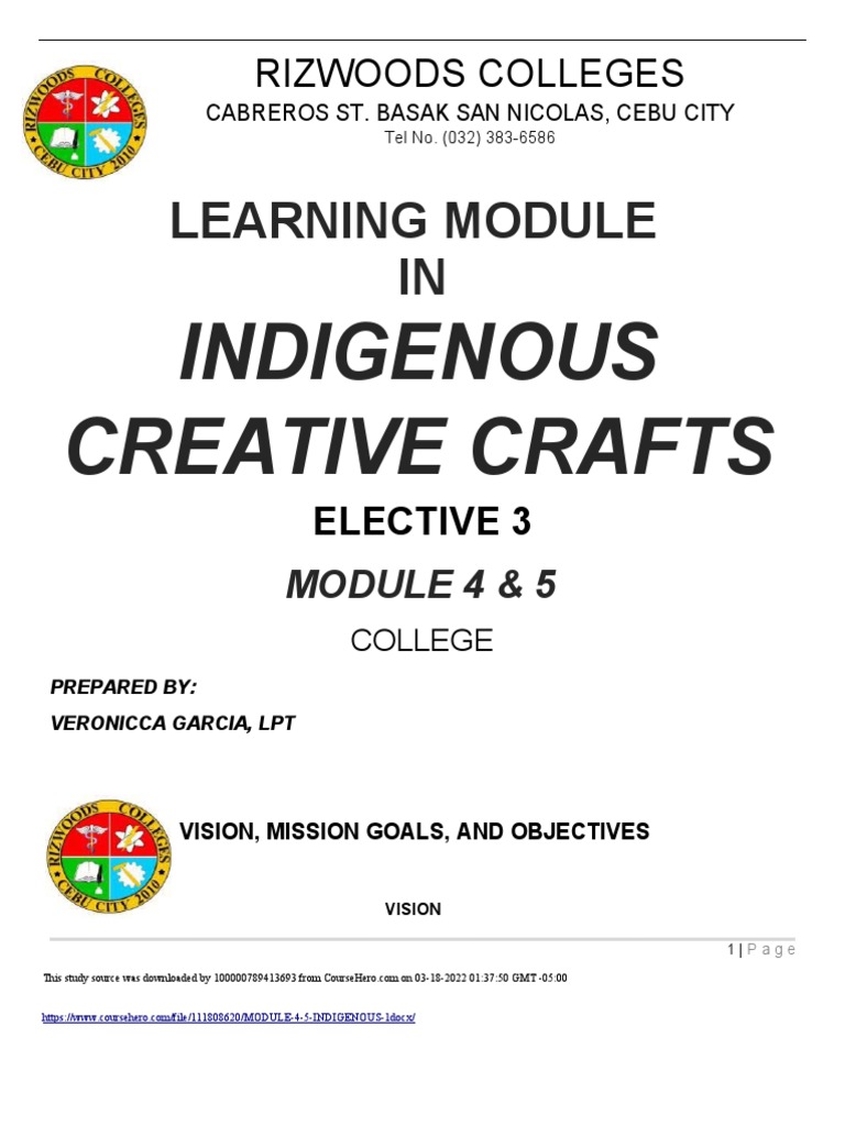 Learning Module IN: Indigenous Creative Crafts | PDF | Basket Weaving ...