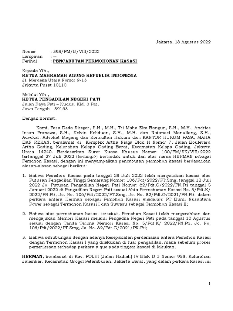 Pencabutan Permohonan Kasasi | PDF
