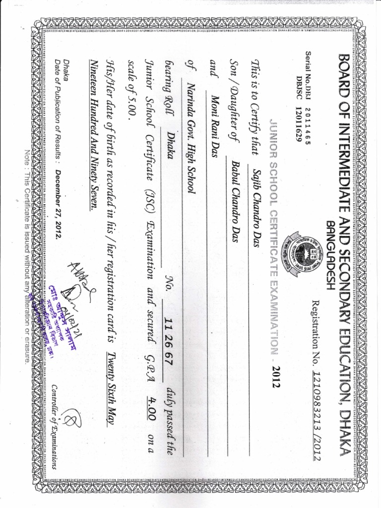 J.S.C Certificate | PDF