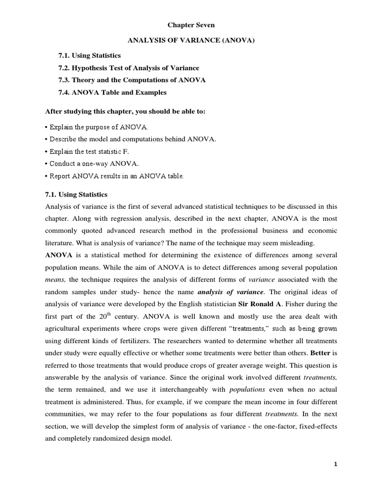Chapter 7 Anova | PDF | Analysis Of Variance | Errors And Residuals