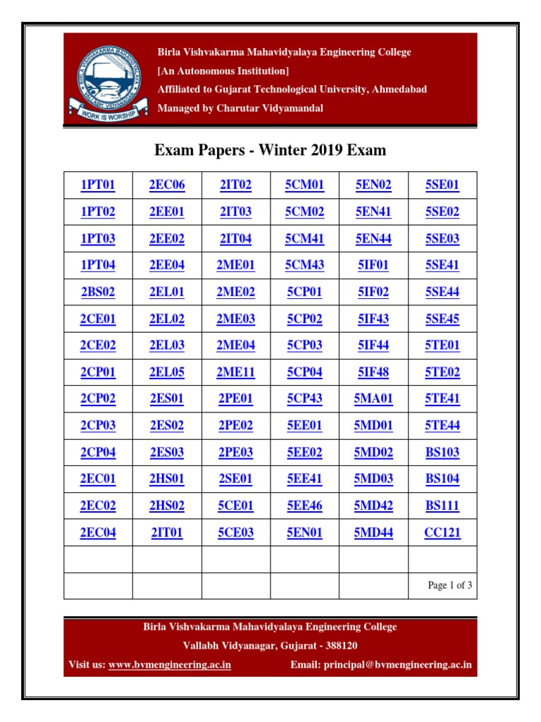 BVM Winter 2019 Exam Papers | PDF | Engineering | Career And Technical ...