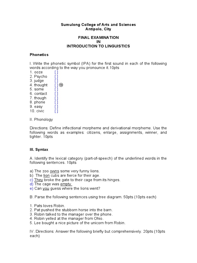 Final Exam: Introduction to Linguistics | PDF