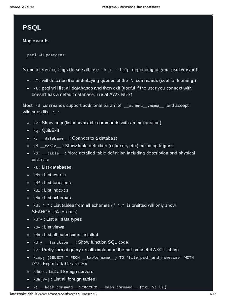 PostgreSQL Command Line Cheatsheet | PDF | Postgre Sql | Information Technology
