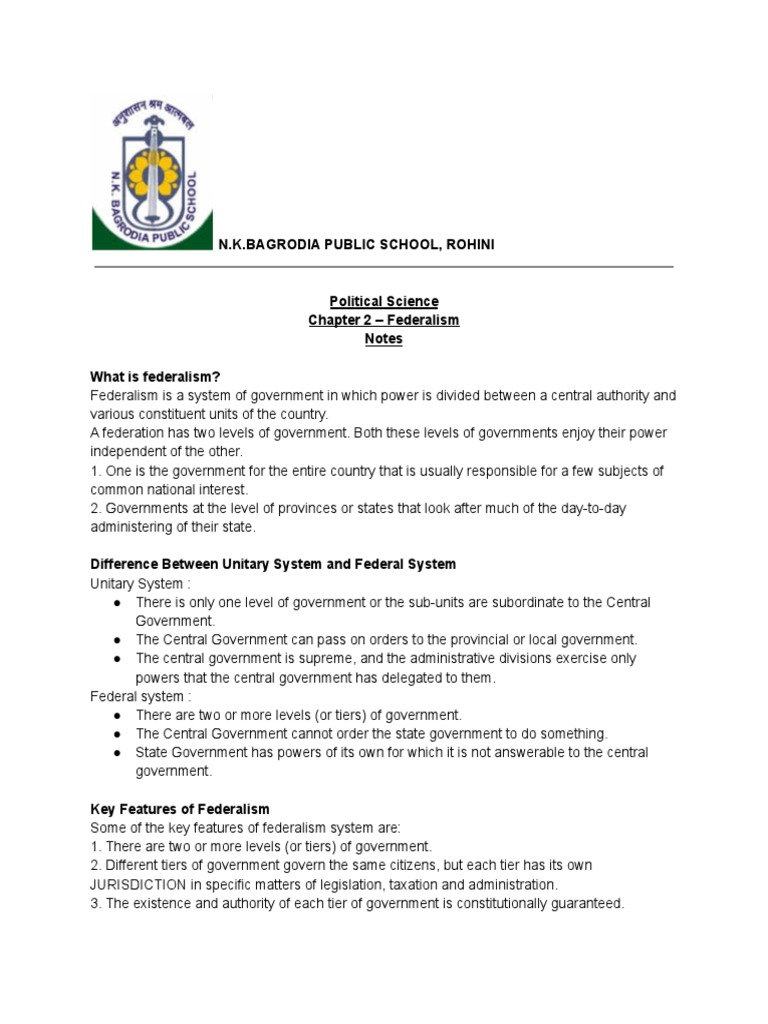 Class 10_Federalism_Notes | PDF | Federalism | Justice