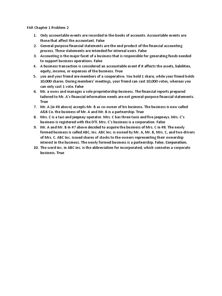 FAR Chapter 1 Problem 2 | PDF