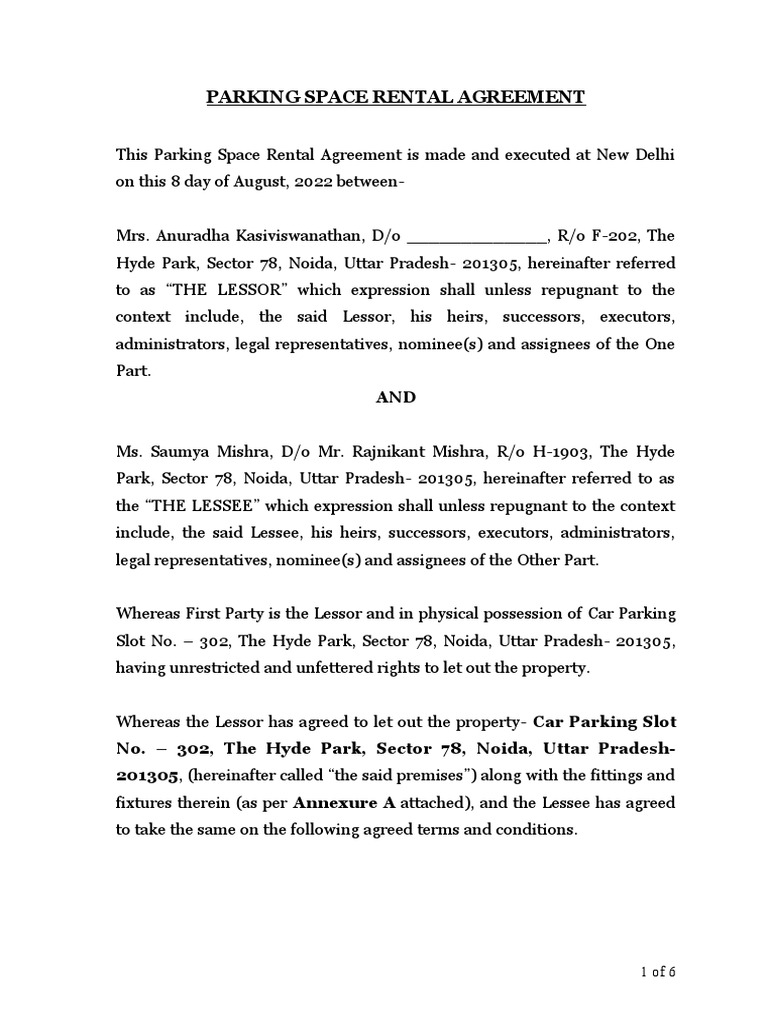 Parking Space Rental Agreement | PDF | Lease | Ethical Principles