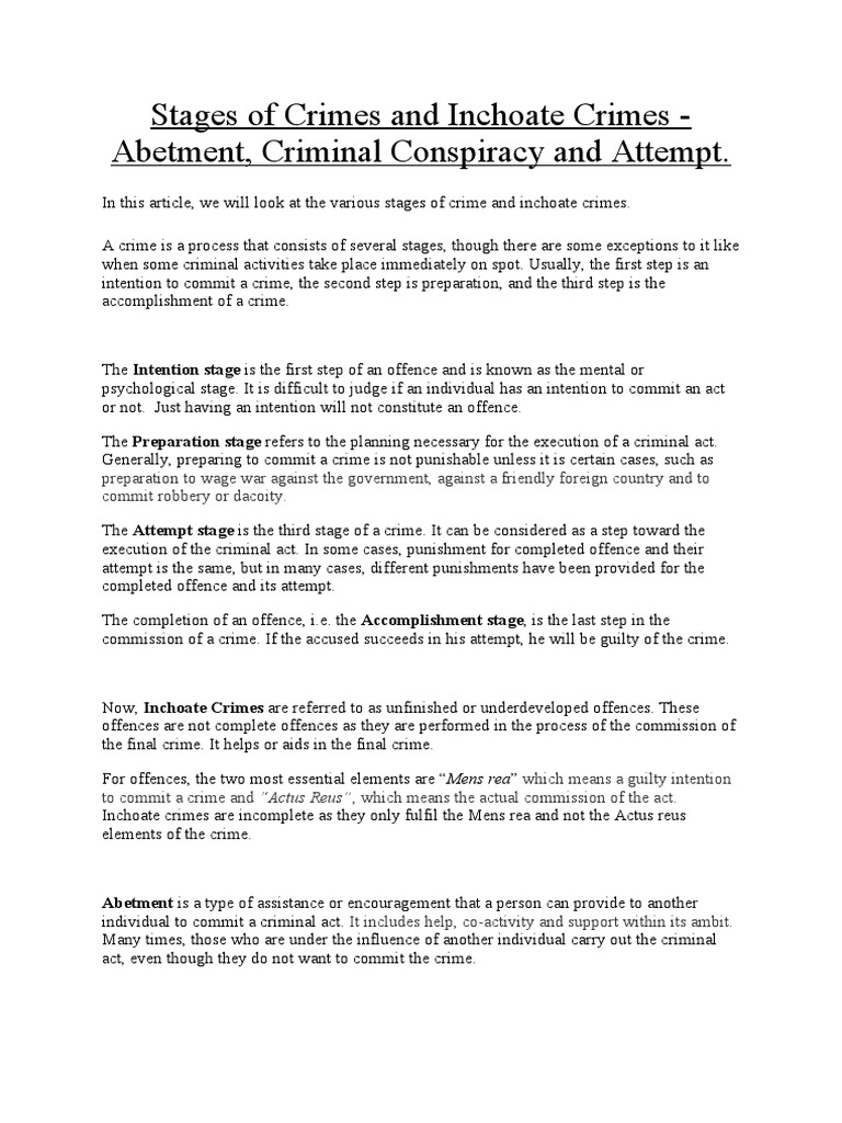 Stages of Crime and Inchoate Crimes | PDF | Crimes | Crime & Violence