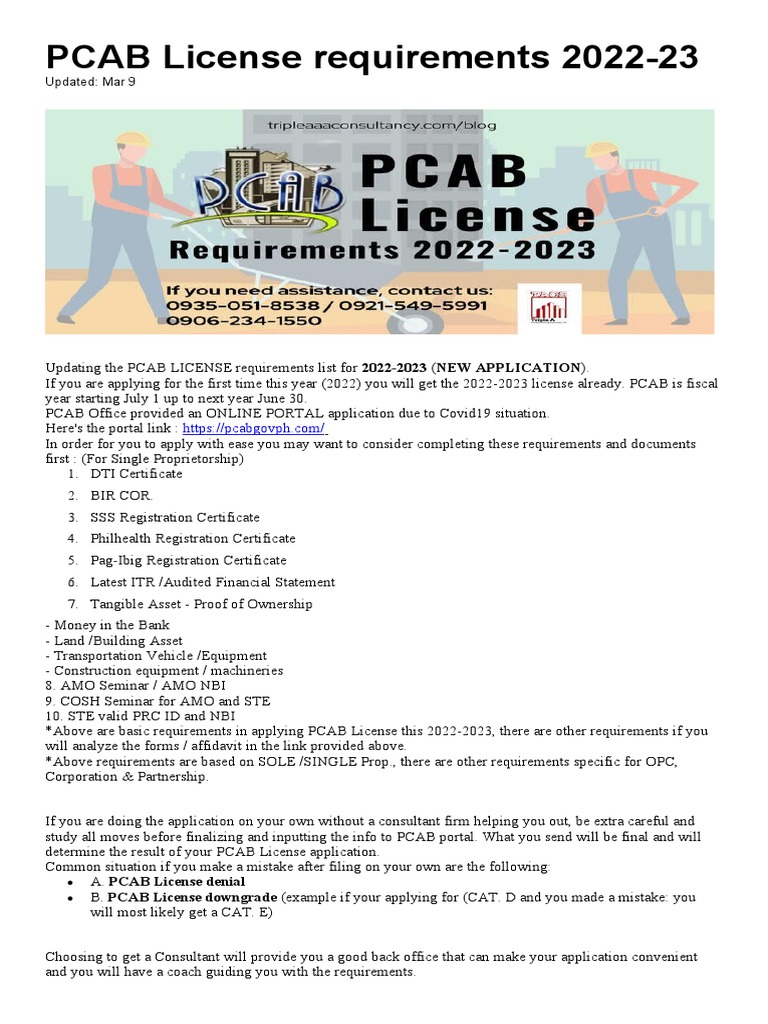 PCAB License Requirements 2022-2023 | PDF | Finance & Money Management ...
