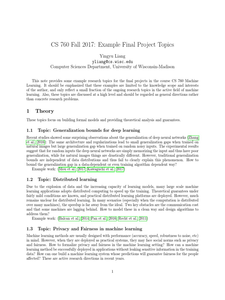 CS 760 Fall 2017: Example Final Project Topics: 1 Theory | PDF ...