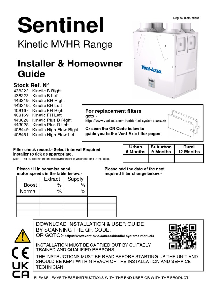 Sentinel Kinetic MVHR Range Installer & Homeowner | PDF | Duct (Flow ...