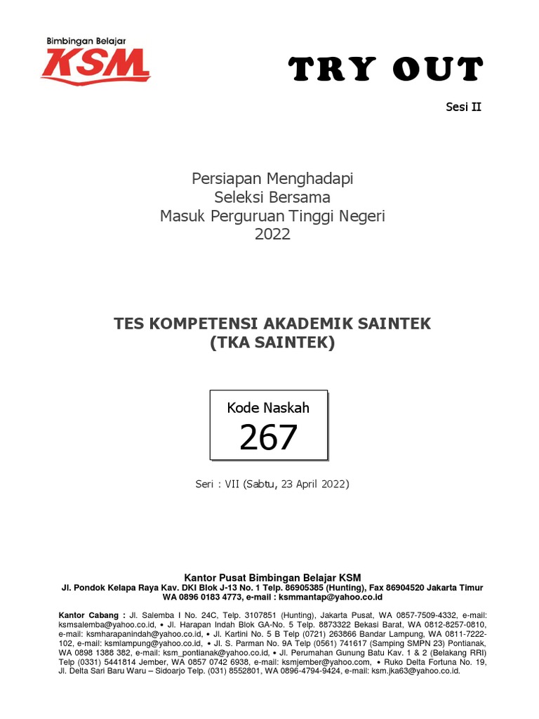 Try Out UTBK TKA Saintek 2022 | PDF | Metode & Bahan Ajar
