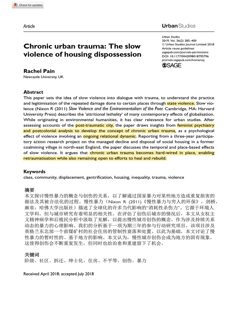 Chronic Urban Trauma - The Slow Violence of Housing Dispossession | PDF ...