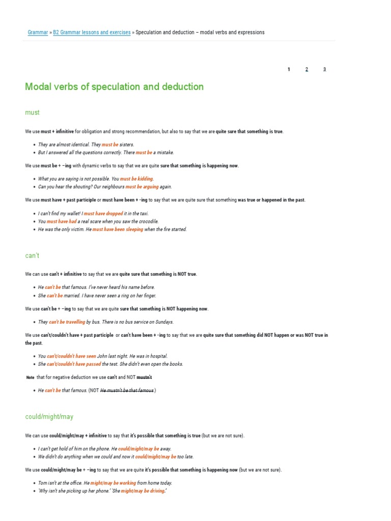 6-Speculation and Deduction - Modal Verbs and Expressions | Download ...