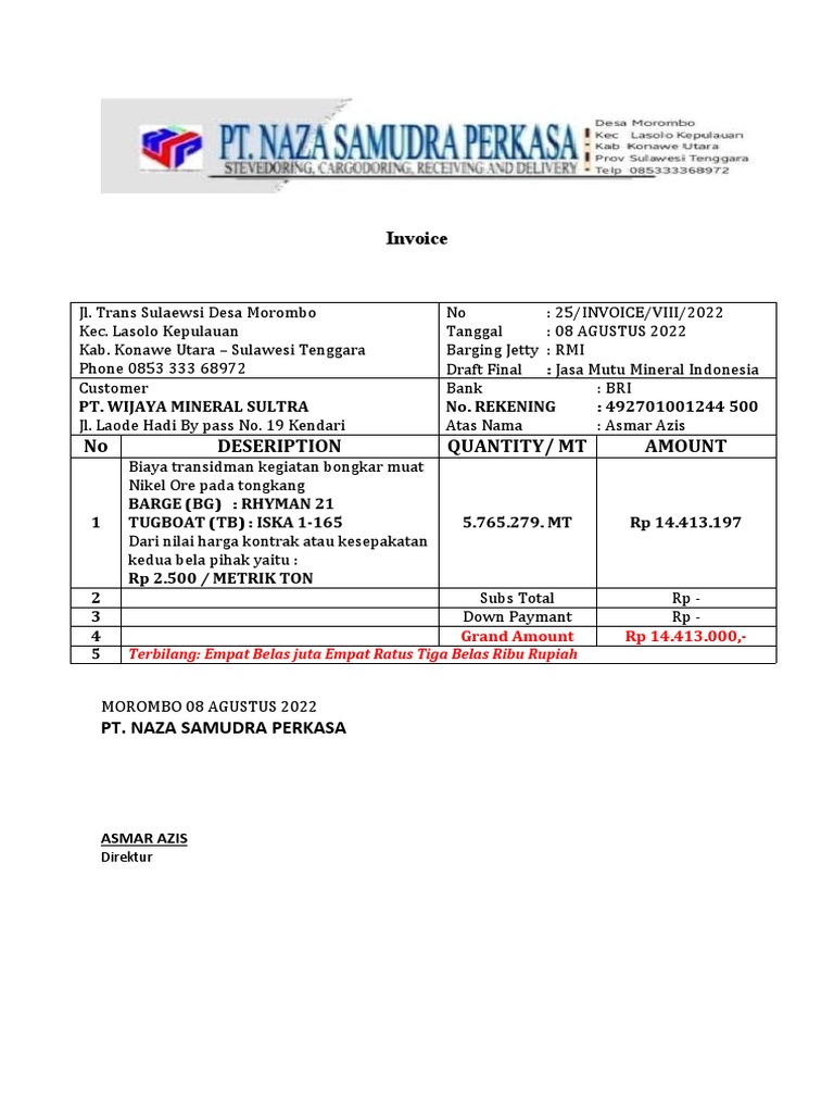 Contoh Invoice Jasa Angkutan dan DP | PDF | Teknologi & Rekayasa