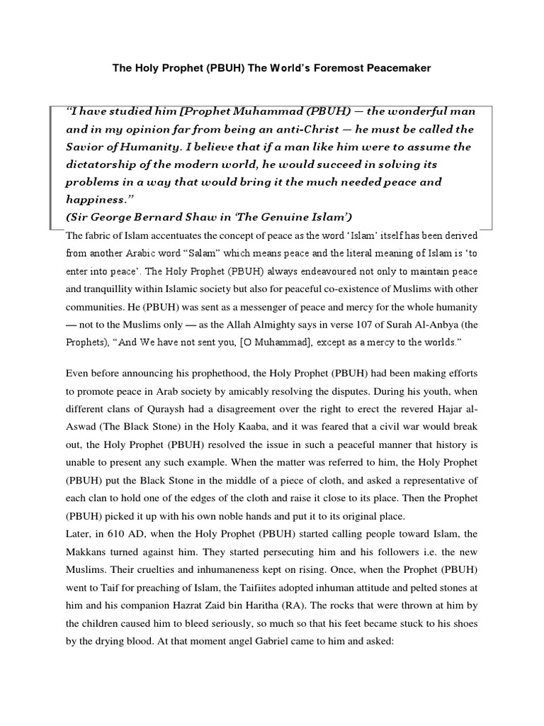 The Holy Prophet As A Peacemaker | PDF | Muhammad | Prophets And ...