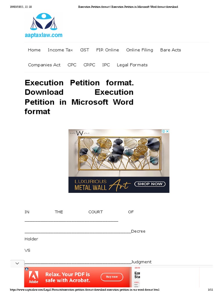 Execution Petition Format Download | PDF | Guarantee | Negotiable ...