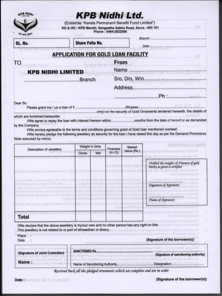 KPB Gold Loan Application | PDF