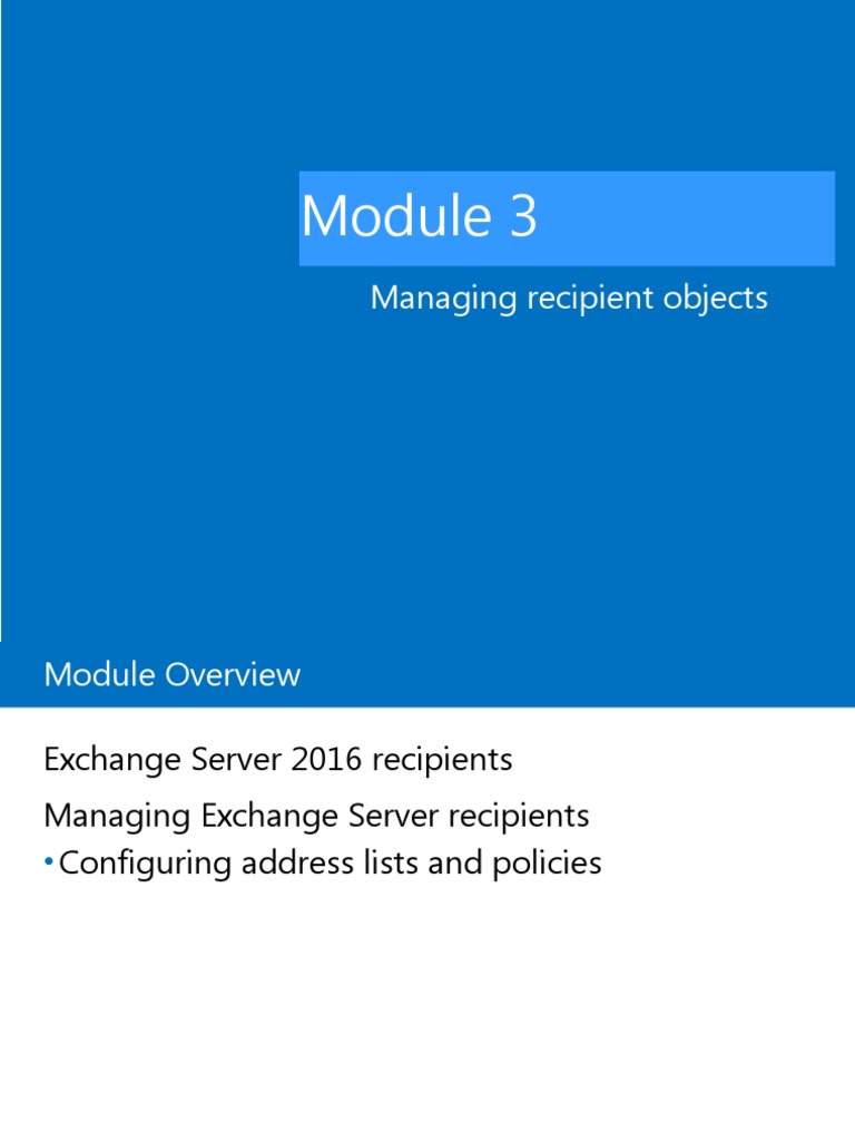 203 Managing Recipient Objects | PDF | Email Address | Microsoft Exchange Server