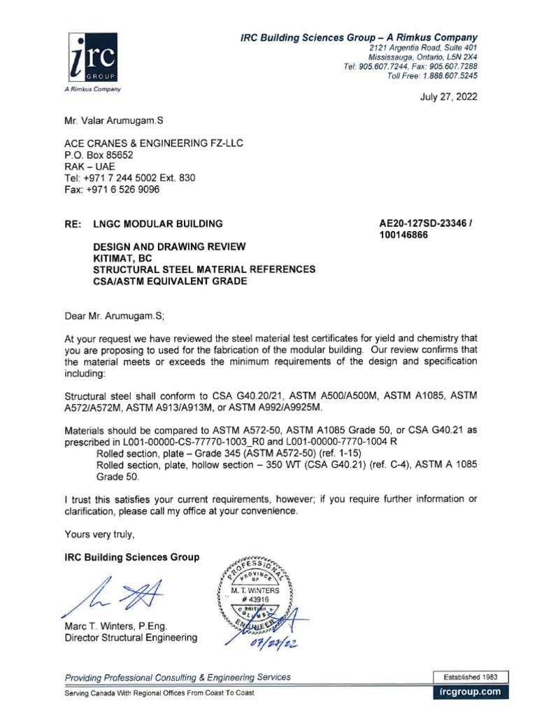 IRC - 2022-07-27 Material Substitution Review Letter Rev 1 | PDF