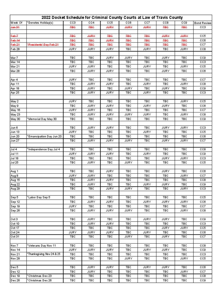 2022 County Courts Docket Schedule | PDF