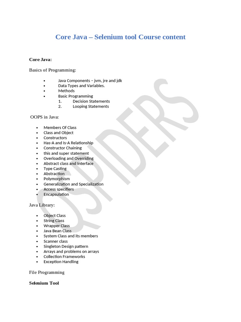 Core Java - Selenium | PDF | Class (Computer Programming) | Java ... Core Java - Selenium | PDF | Class (Computer Programming) | Java ...