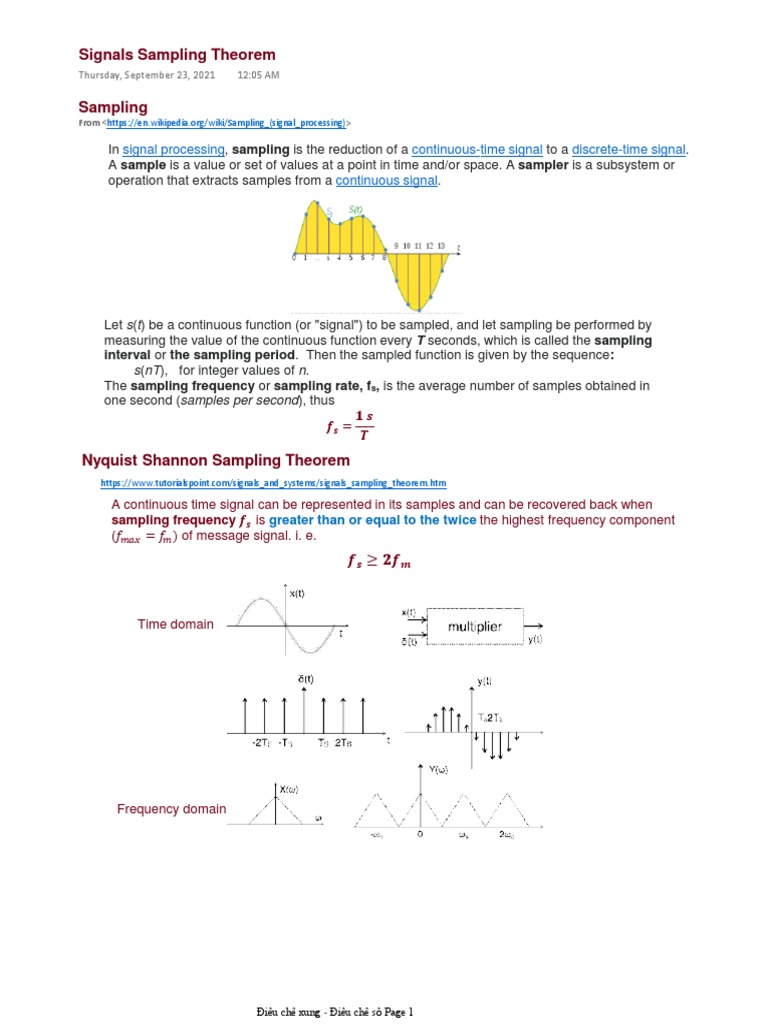 Tuần 2 - Signals Sampling Theorem & PAM | PDF | Sampling (Signal Processing) | Modulation