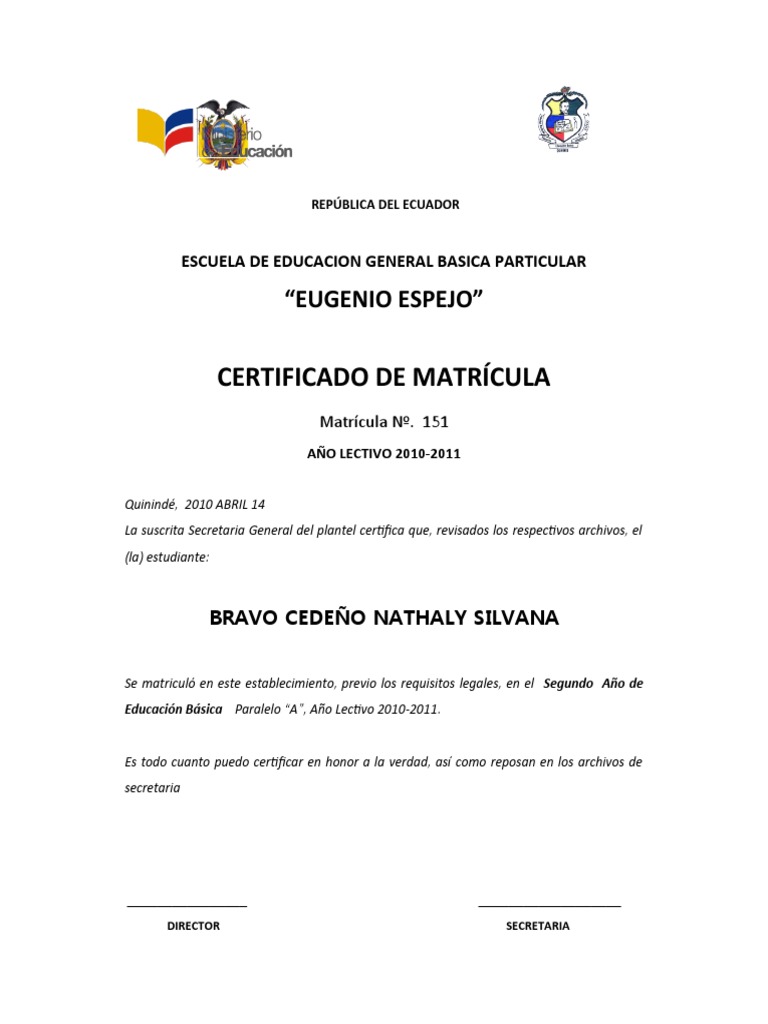 Certificado de Matricula 8vo 1-1 | PDF | America latina | República