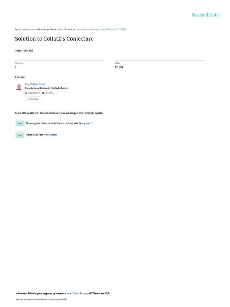 Solution To Collatz's Conjecture: Thesis | PDF | Mathematics ...