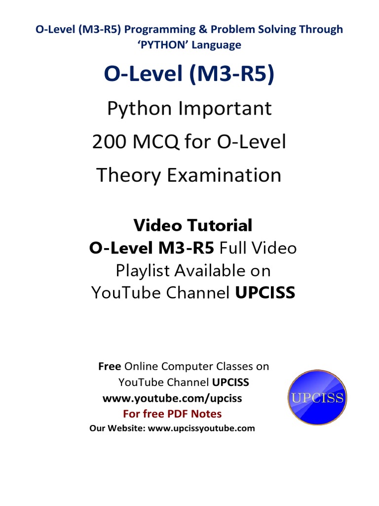 O Level m3 r5 Python Important MCQ For Theory Examination | PDF | Compiler | Python (Programming ...