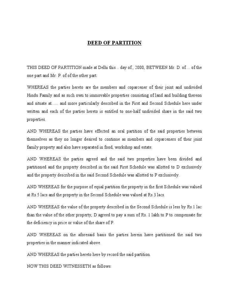 Deed of Partition | PDF | Covenant (Law) | Property