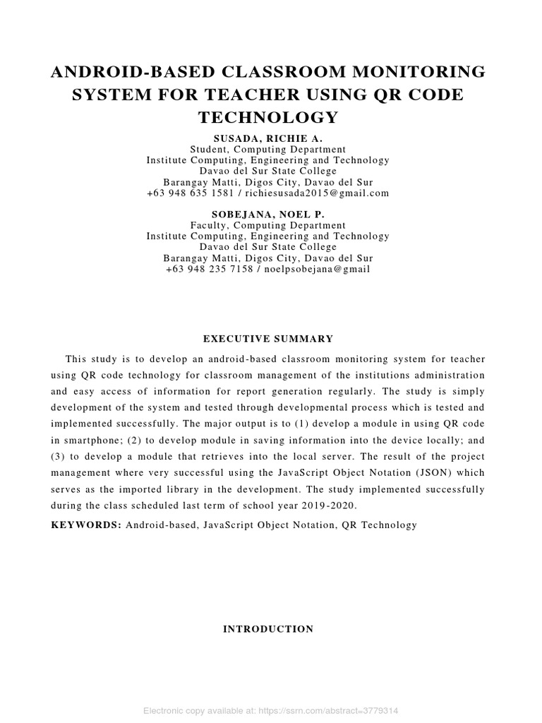 Android-Based Classroom Monitoring System For Teacher Using QR Code ...