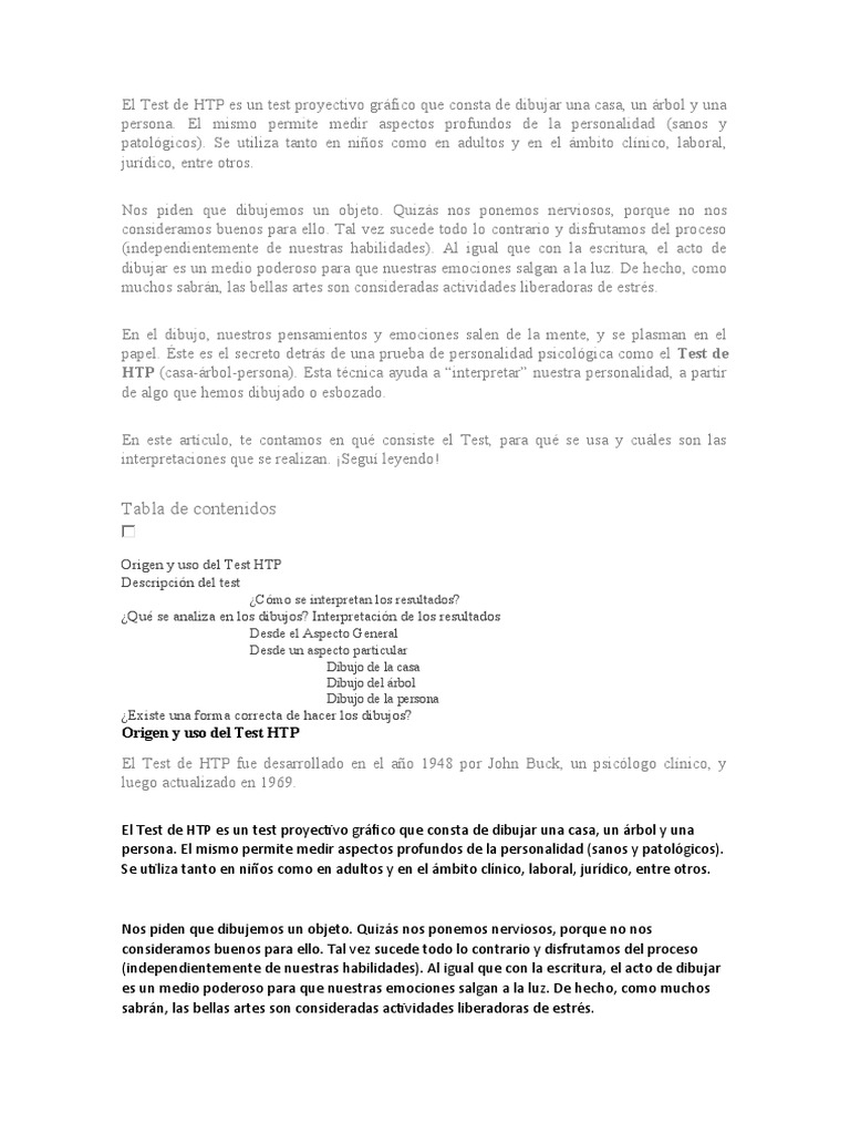 El Test de HTP Es Un Test Proyectivo Gráfico Que Consta de Dibujar Una ...