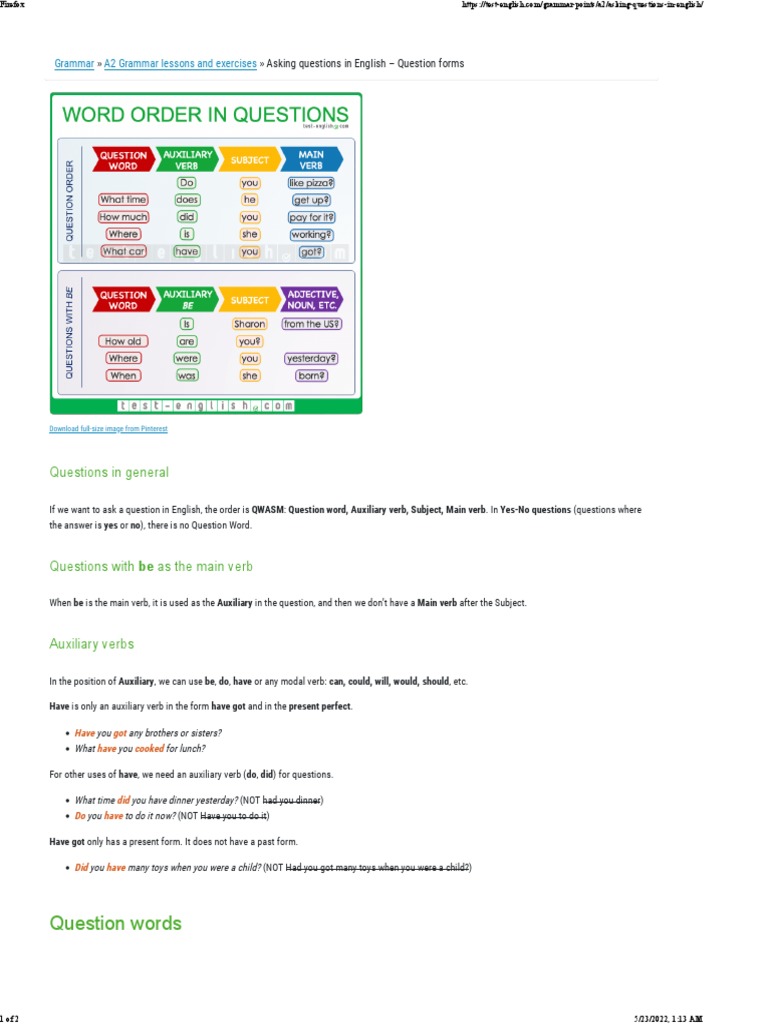 31-Asking Questions in English - Question Forms | PDF | Verb | Question
