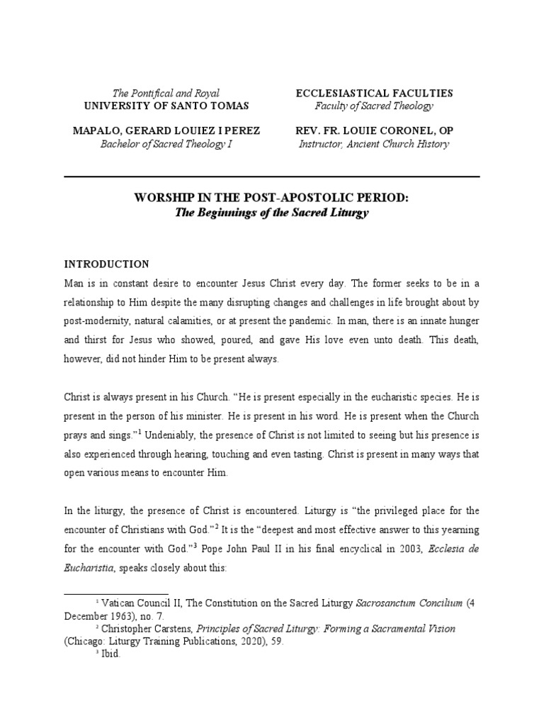 Worship in The Post-Apostolic Period | PDF | Eucharist | Mass (Liturgy)