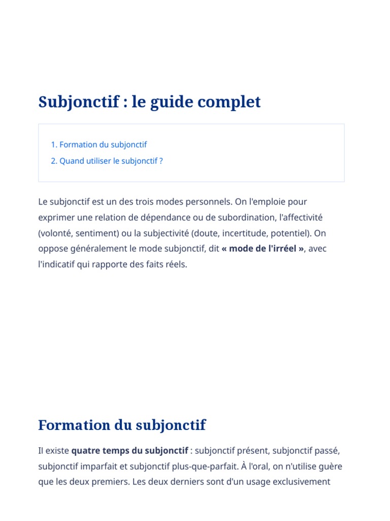 Guide complet sur le subjonctif | PDF | Verbe | Clause