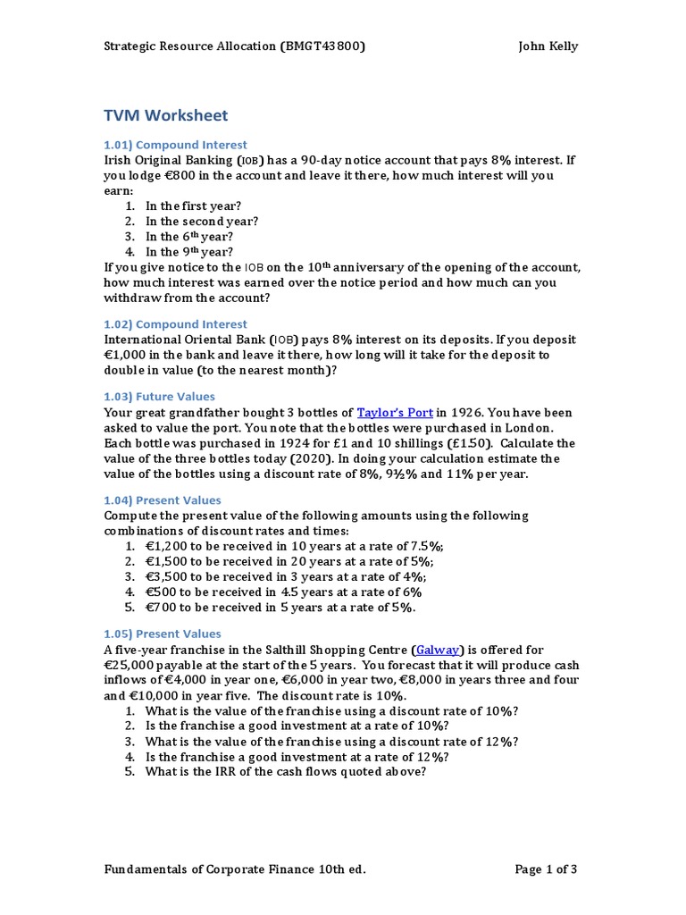 L3, TVM Worksheet-Sol | PDF | Present Value | Interest