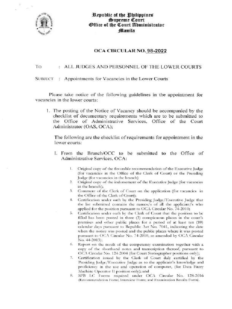 OCA Circular No. 98 2022 Compressed 1 | PDF | Justice | Crime & Violence