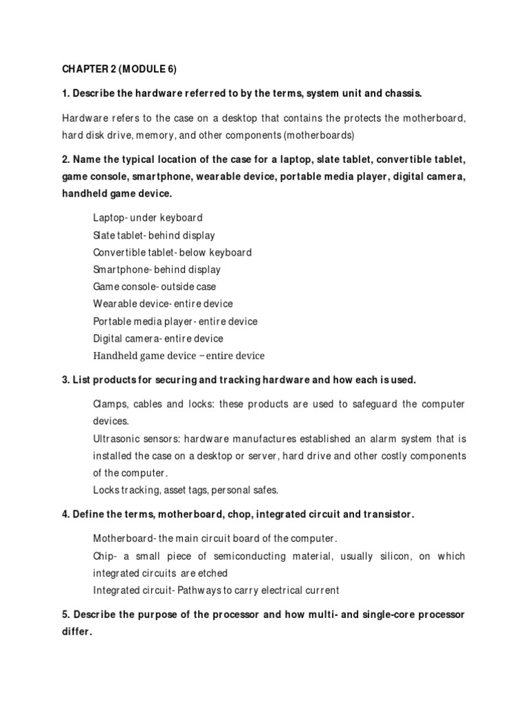 Chapter 2 (Module 6) 1. Describe The Hardware Referred To by The Terms, System Unit and Chassis ...