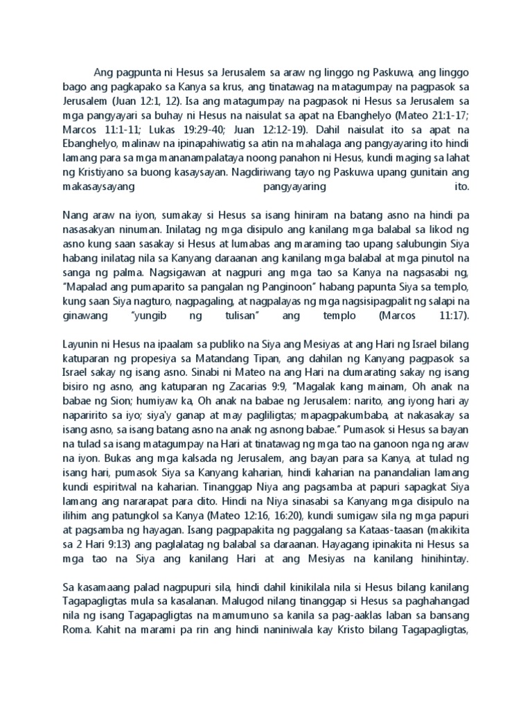 Ang Pagpunta Ni Hesus Sa Jerusalem Sa Araw NG Linggo NG Paskuwa | PDF