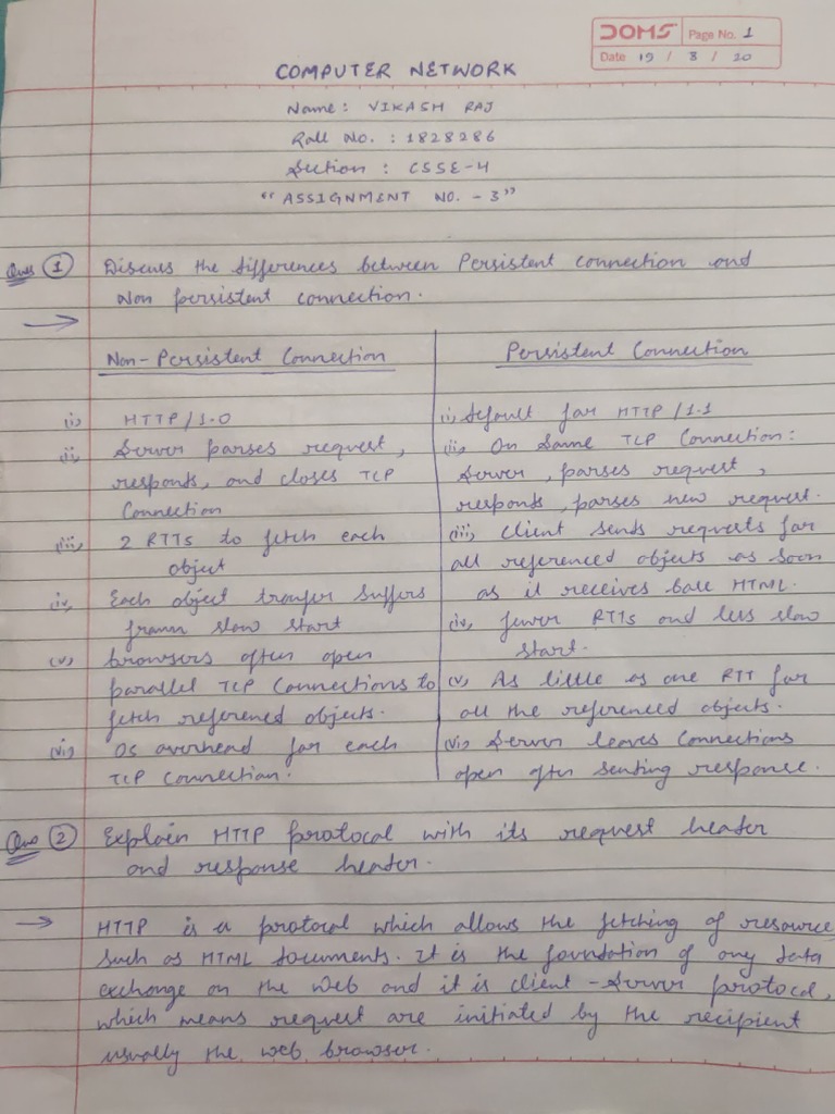 Computer Network (Assignment-3) 1828286 | PDF