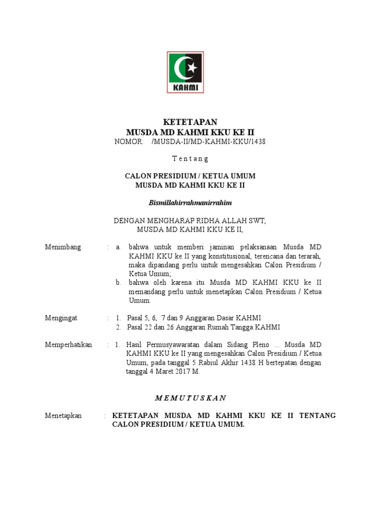 Draf Bakal Calon Presidium Atau Ketua KAHMI KKU | PDF
