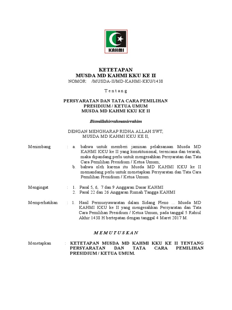 Draf Persyaratan Presidium Atau Ketua KAHMI KKU | PDF