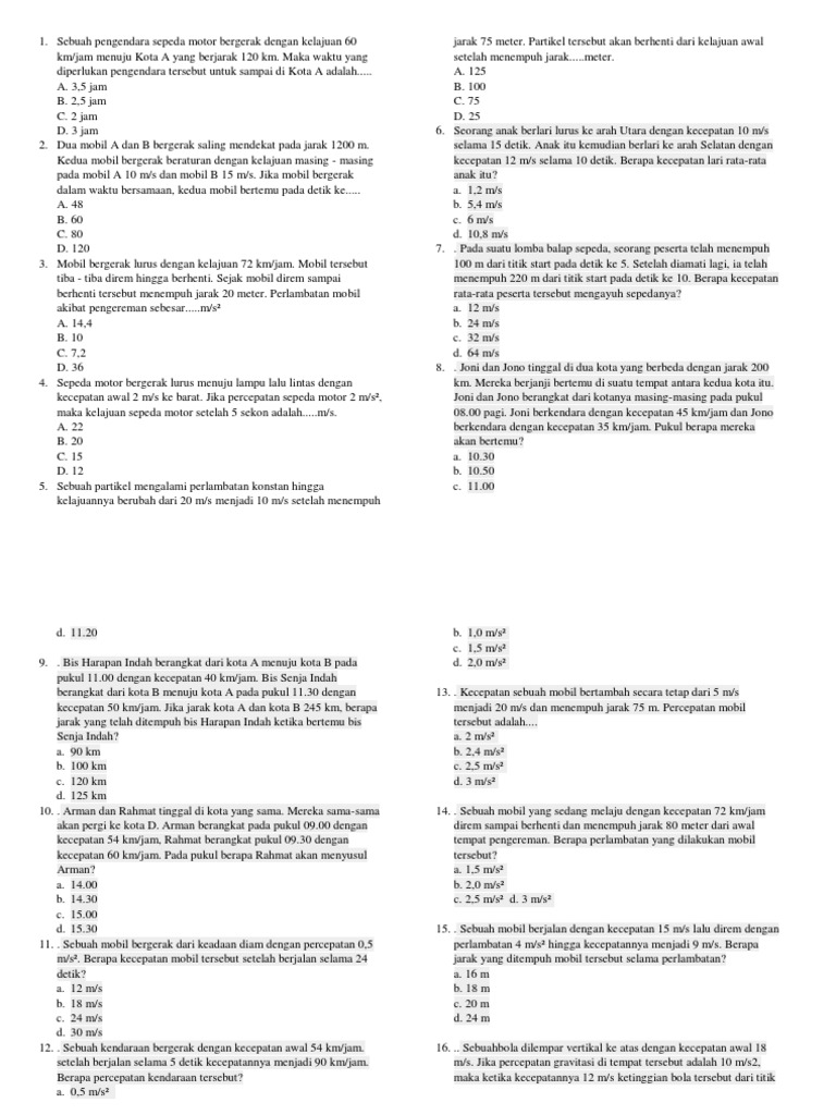 Soal GLB Dan GLBB Gerak Lurus | PDF