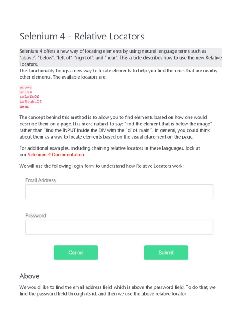 Selenium 4 - Relative Locators | PDF | Selenium (Software) | Object Oriented Programming