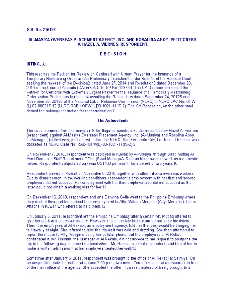 Al-Masiya Overseas Placement Agency, Inc | PDF | Employment | Labor