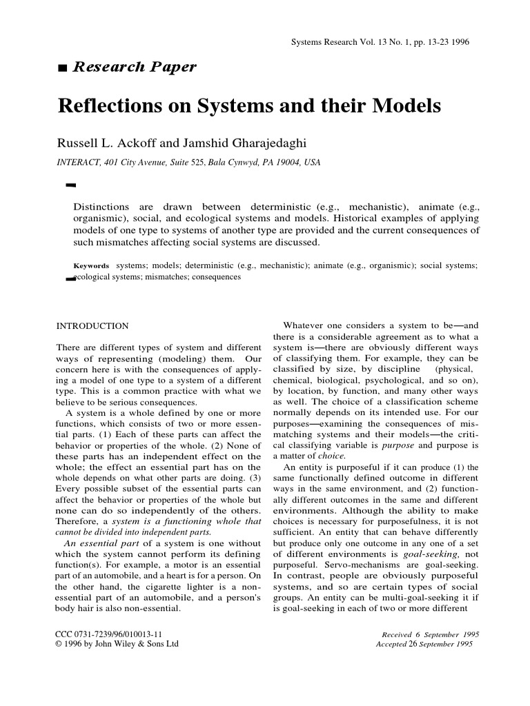 Reflections On Systems and Their Models - Ackoff | PDF | System ...