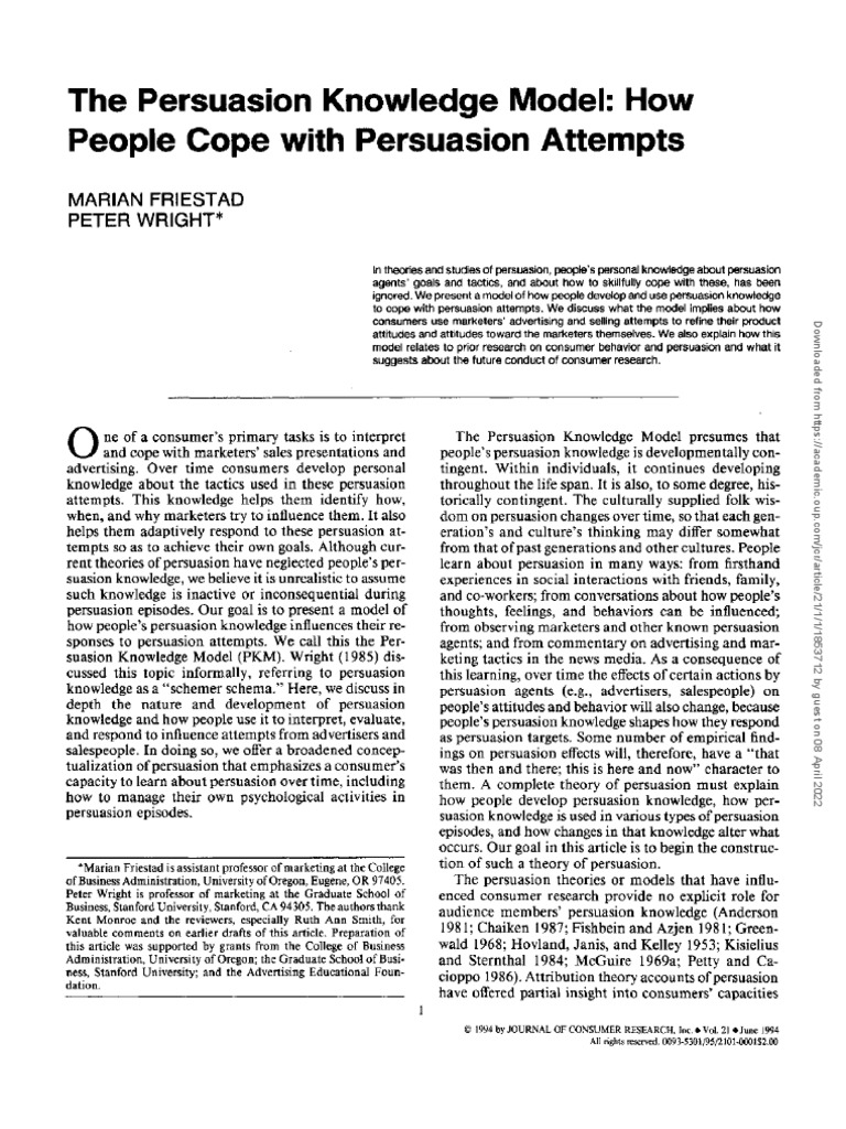 The Persuasion Knowledge Model: How People Cope With Persuasion ...